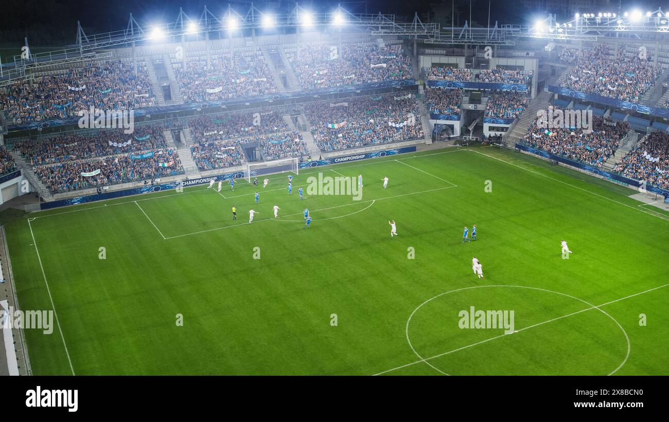 Aerial Establishing Shot of a Whole Stadium with Soccer Championship ...