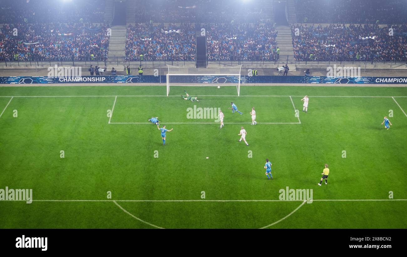 Aerial Shot of a Whole Stadium with Soccer Championship Match. Teams ...