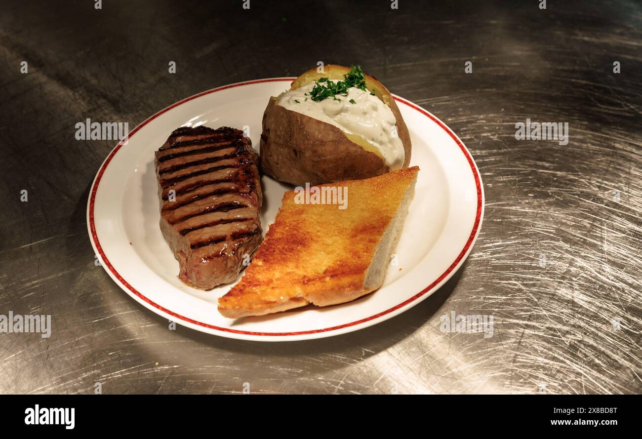 24 May 2024, Hamburg: A "Mr. Rumpsteak" dish sits on a table in the new Block House restaurant ...