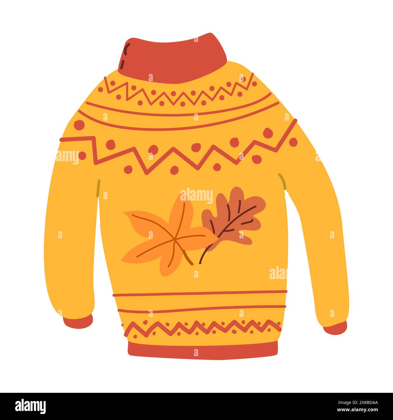 autumn fall sweater with leaves, hand drawn vector illustration for greeting card, invitations ...