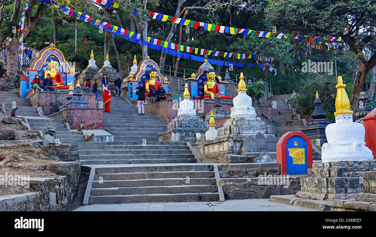 NEPAL, KATHMANDU, December 2023, Tourist at Stupa and Lord Buddhas ...