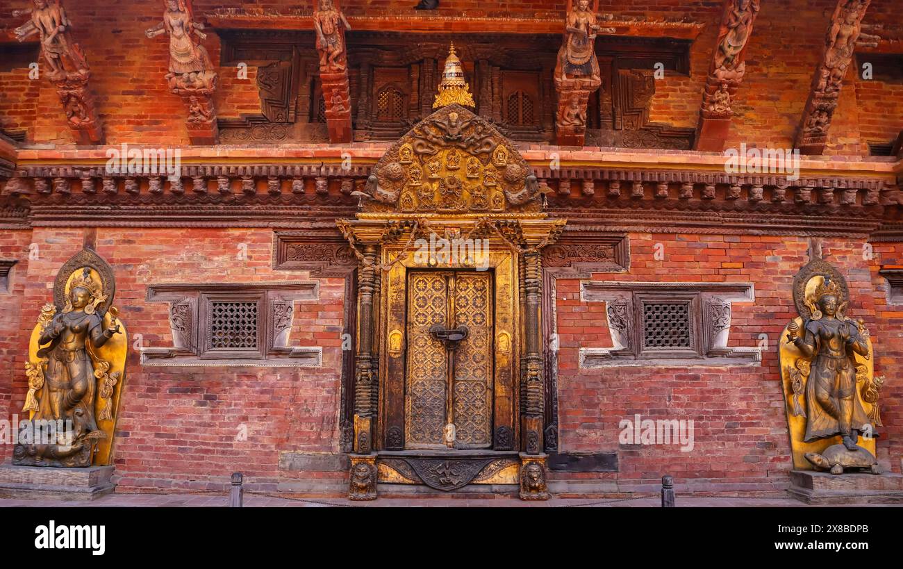 Statues of River Goddess Ganga and Yamuna Golden Doorway Side, Patan ...