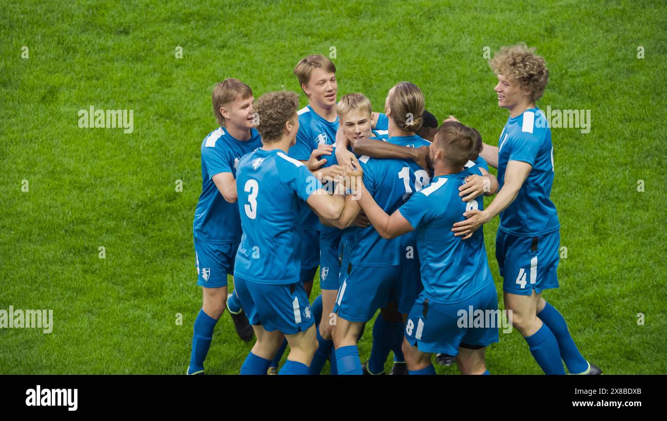 Soccer Football Championship: Blue Team Players Celebrate Victory ...
