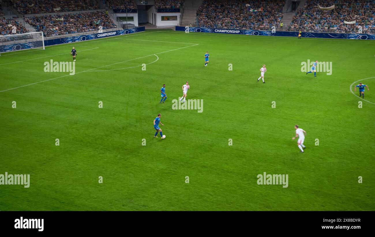 Soccer Football Championship Stadium with Crowd of Fans: Blue Team ...