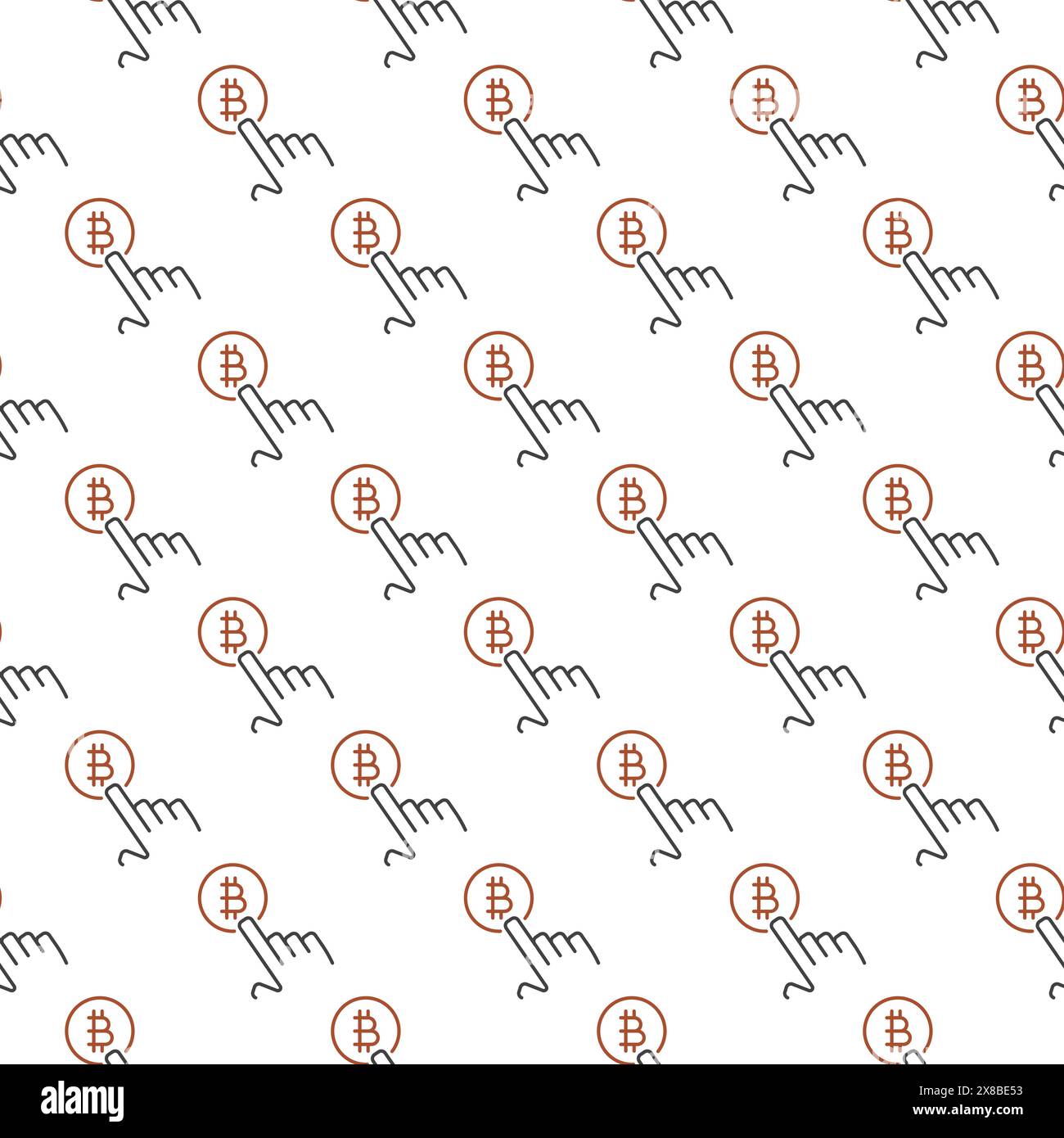 Hand Tapping On Bitcoin Sign Vector Blockchain Technology Concept Linear Seamless Pattern Stock