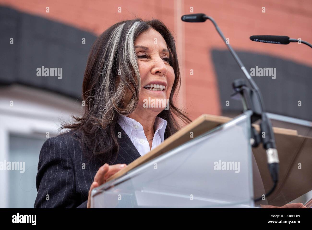 EDITORIAL USE ONLY Olivia Harrison attends the unveiling ceremony of ...