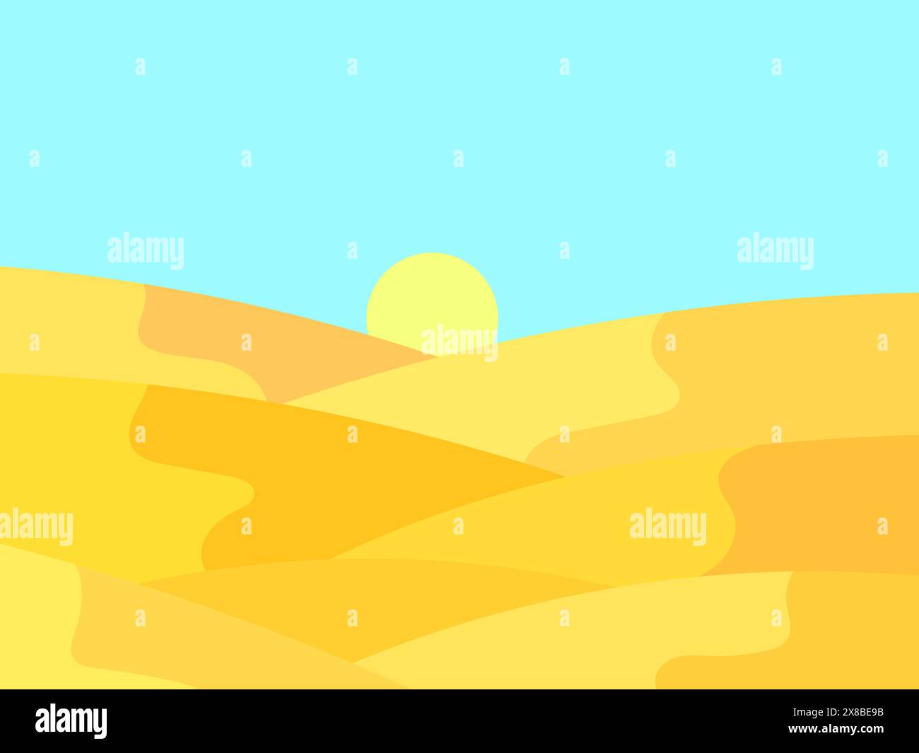 Desert landscape with dunes and sun in a minimalist style. Desert wavy ...