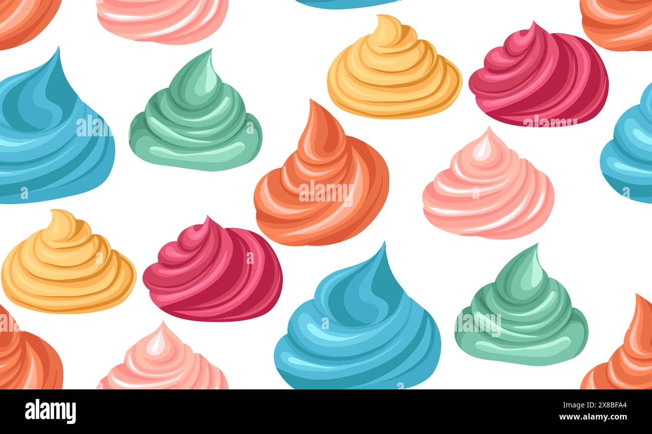 Vector seamless pattern with colorful cartoon meringues and creams on ...