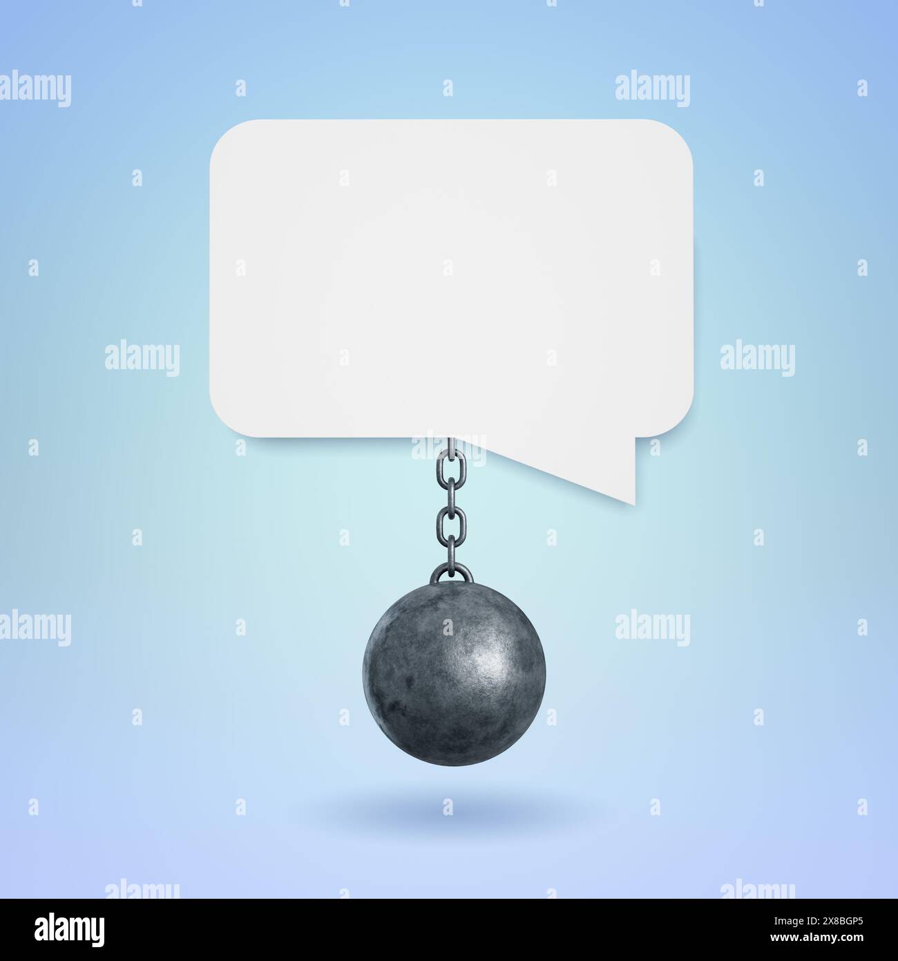 Speech bubble with a weighted chain ball Stock Photo - Alamy