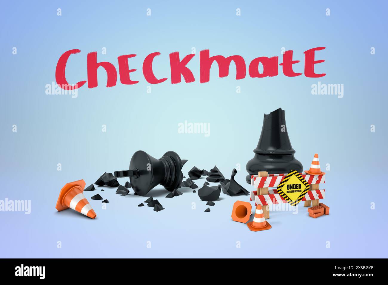 Chess pieces and barrier signifying defeat Stock Photo - Alamy