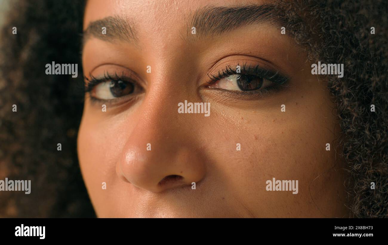 Close up African American woman eyes eyesight vision female looking ...