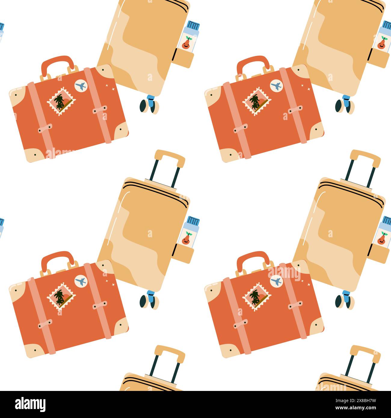 Seamless pattern with touristic items luggage, tickets and plane ...