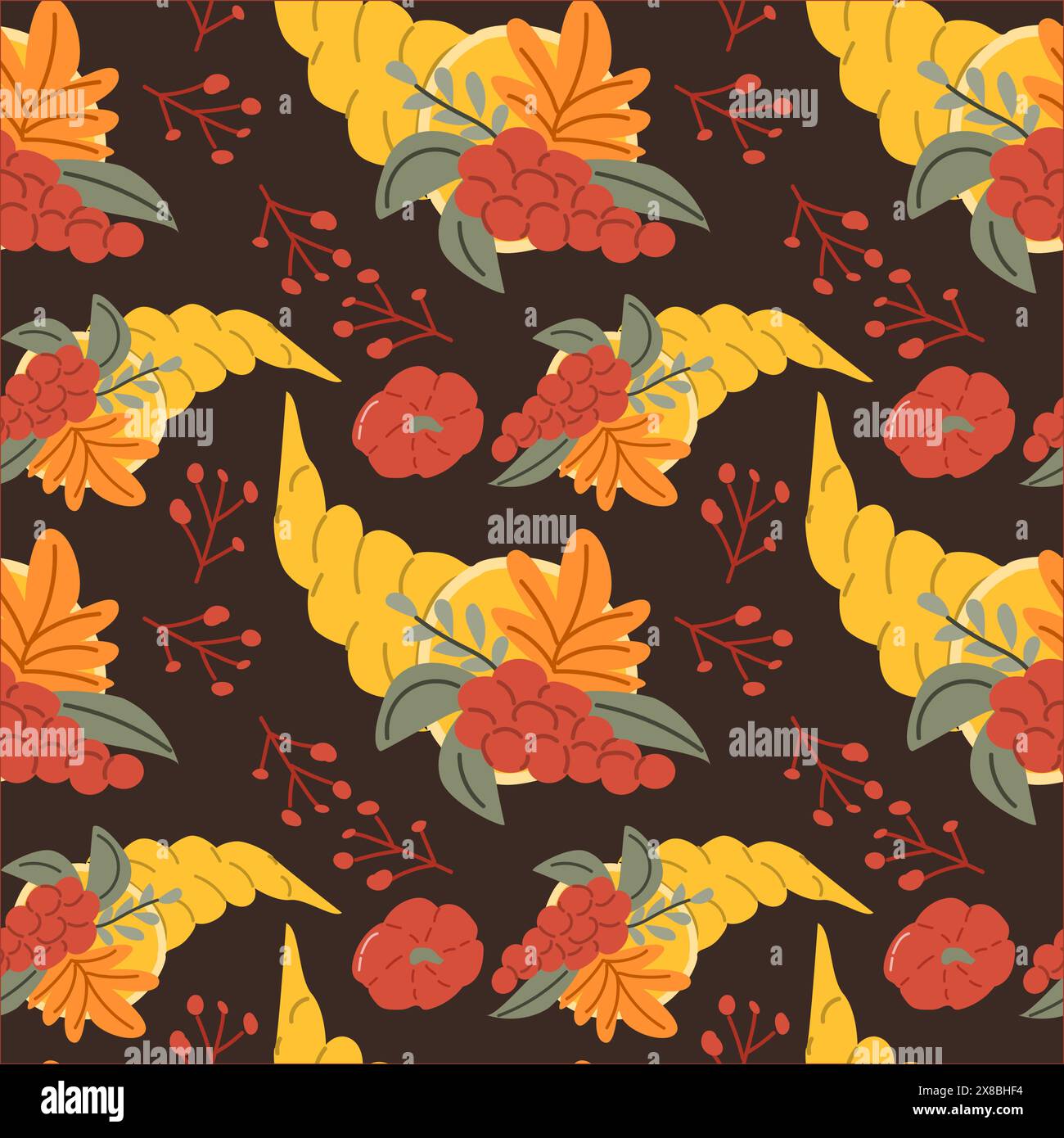Autumn fall thankgiving pattern with cartoon characters, thanksgiving ...