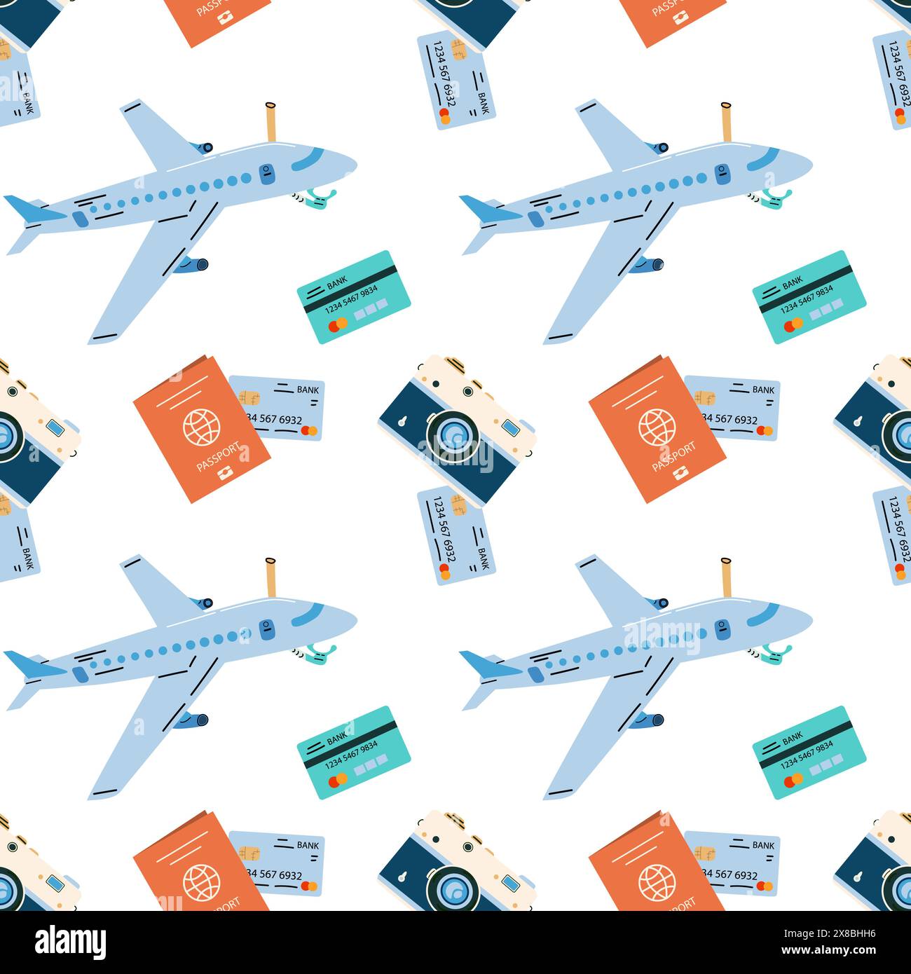 Seamless pattern with touristic items luggage, tickets and plane ...