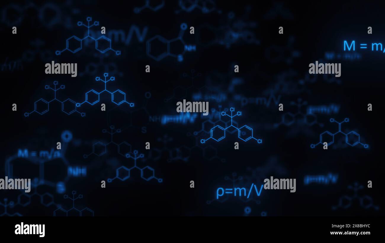 Blue chemistry formulas. Computer generated 3d render Stock Photo - Alamy