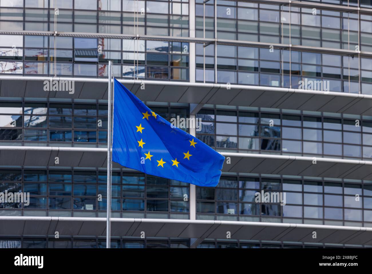 24 May 2024, France, Straßburg: The flag of the European Union flies in ...