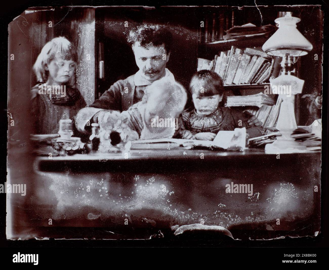 Swedish author August Strindberg. Self-portrait with his children Karin ...