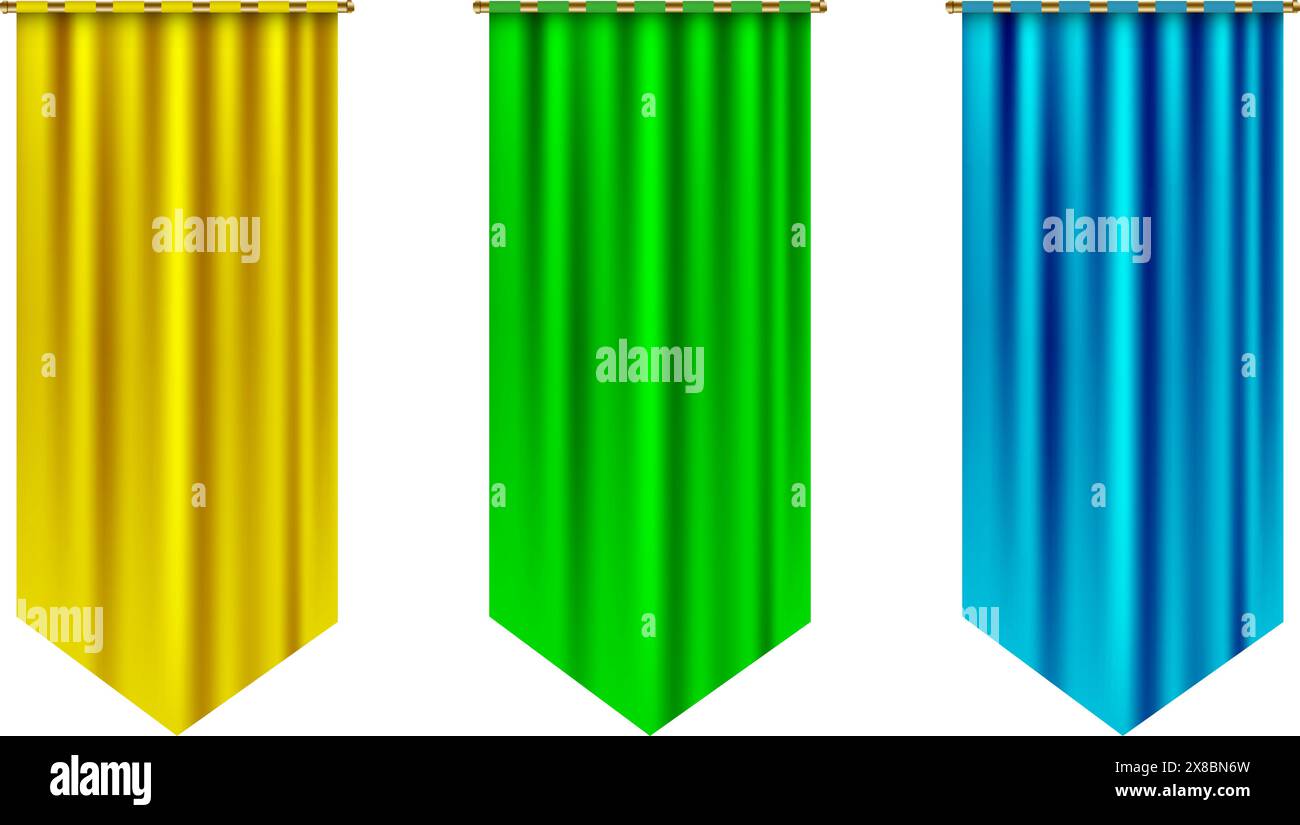 Medieval flag set, knight old banner, battle royal pennant kit. Vector ...