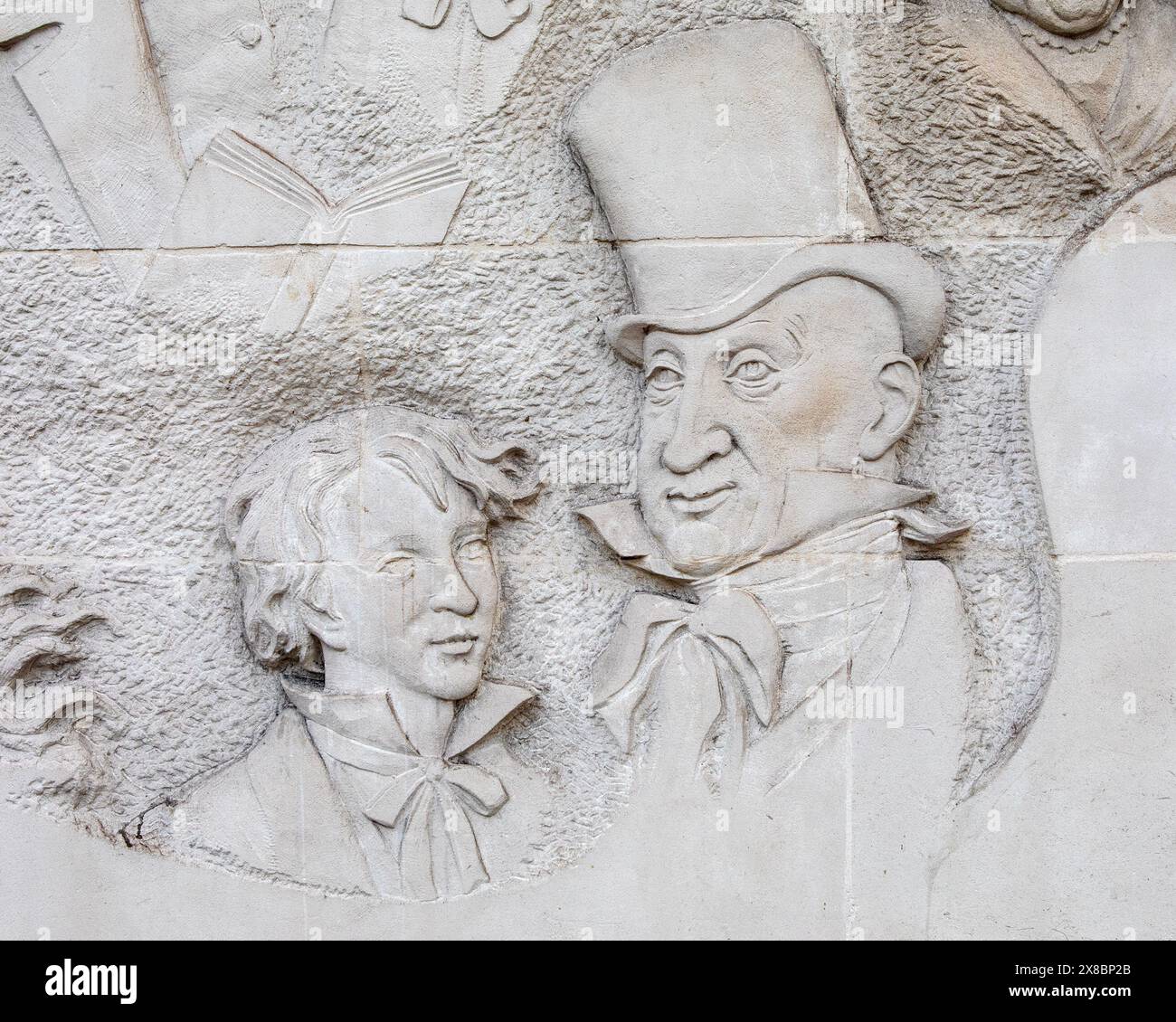 London, UK - March 18th 2024: Relief sculpture of David Copperfield and ...