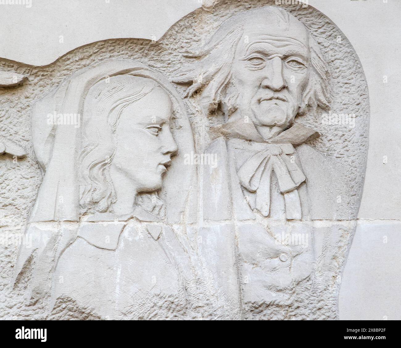 London, UK - March 18th 2024: Relief sculpture of Little Nell and her ...