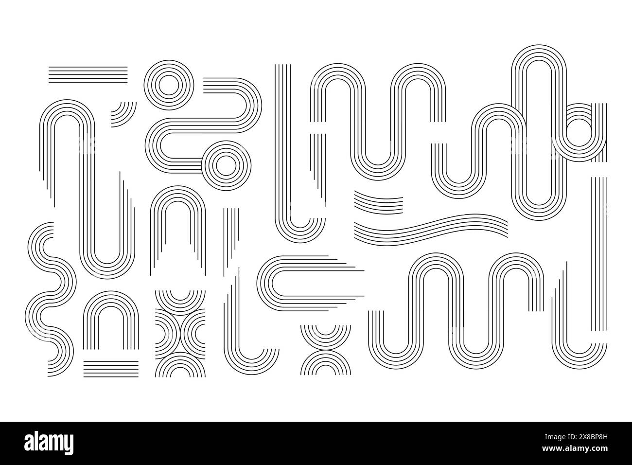 Set of zen arches line stripes geometric shapes, different arches ...