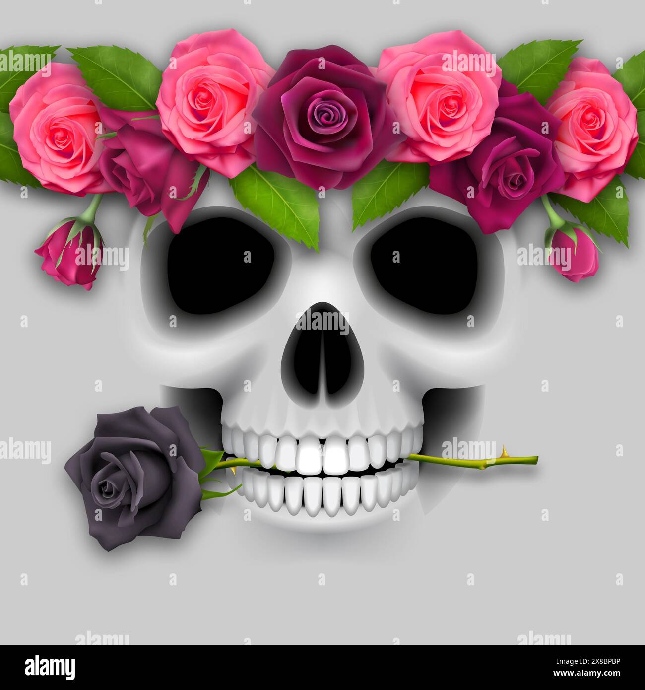 Skull with roses hi-res stock photography and images - Alamy