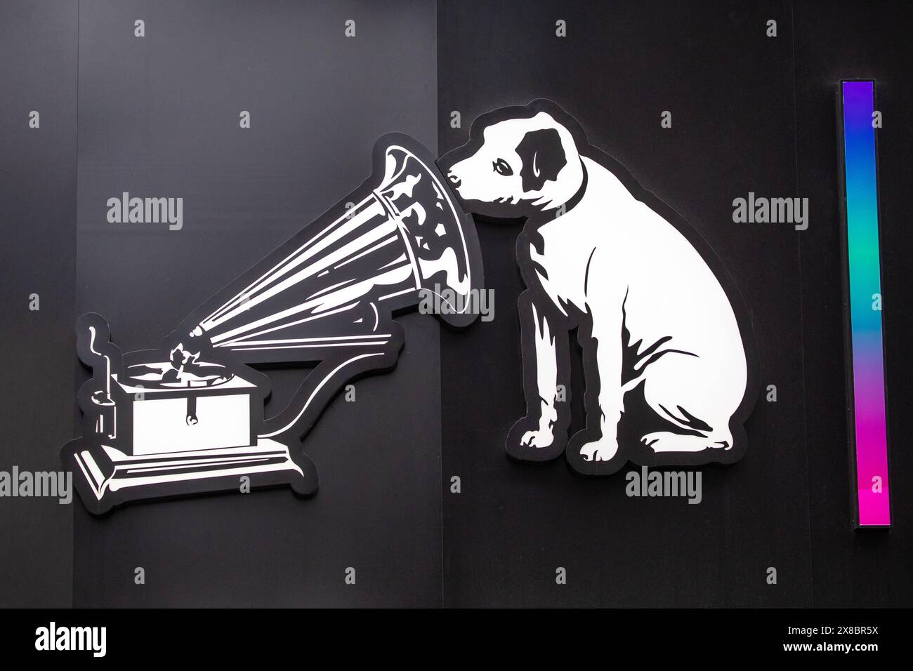 London, UK - March 18th 2024: The iconic HMV logo - the dog nipper and ...