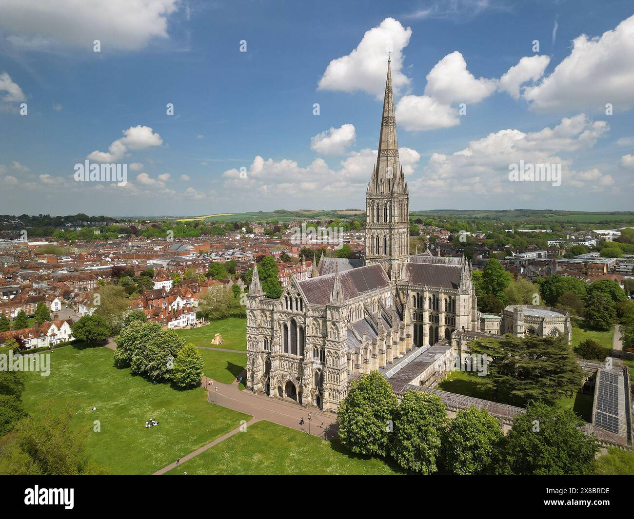 Aerial view of Salisbury Cathedral,Salisbury, Wiltsthire, England,UK ...
