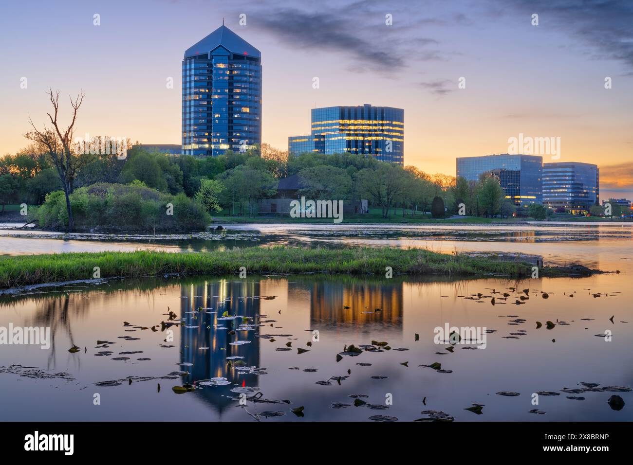 Bloomington, Minnesota, USA cityscape on Lake Normandale at dawn Stock ...