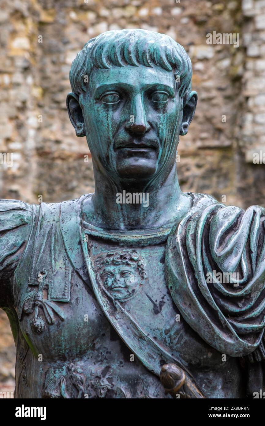 London, UK - April 3rd 2024: Statue of Roman Emperor Trajan with the ...