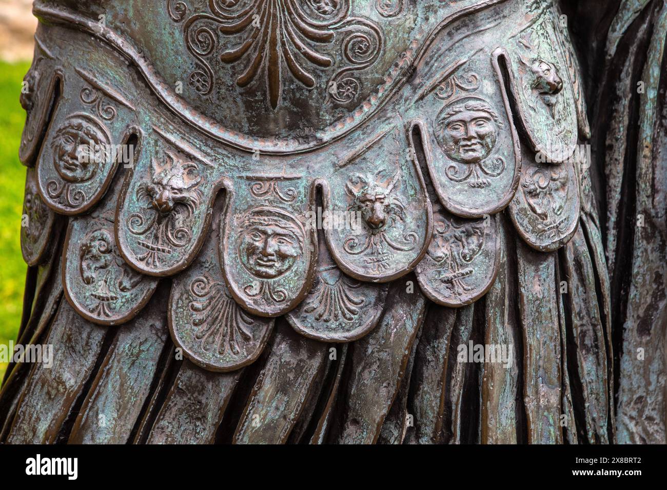 London, UK - April 3rd 2024: Close-up detail of the Emperor Trajan ...