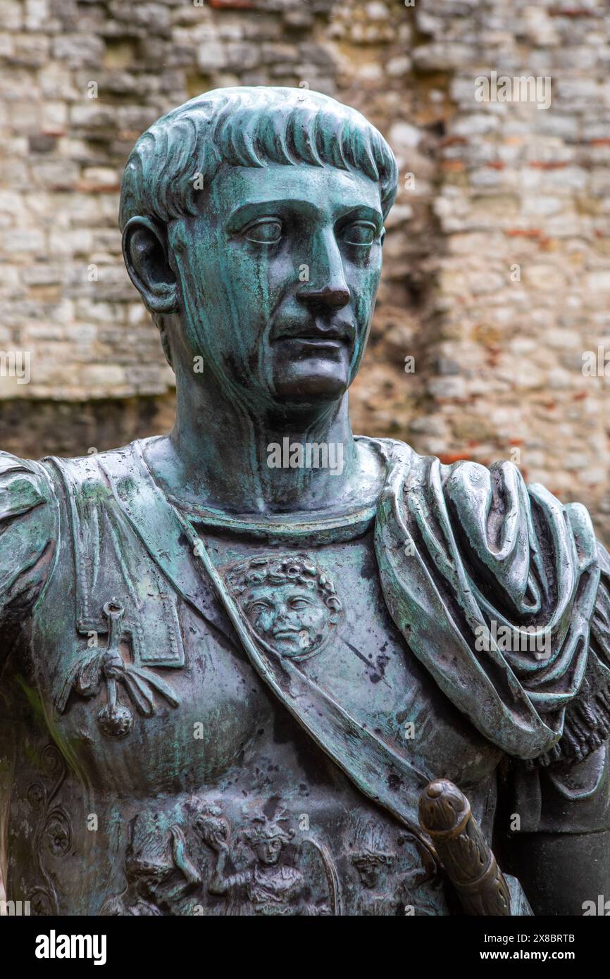 London, UK - April 3rd 2024: Statue of Roman Emperor Trajan with the ...