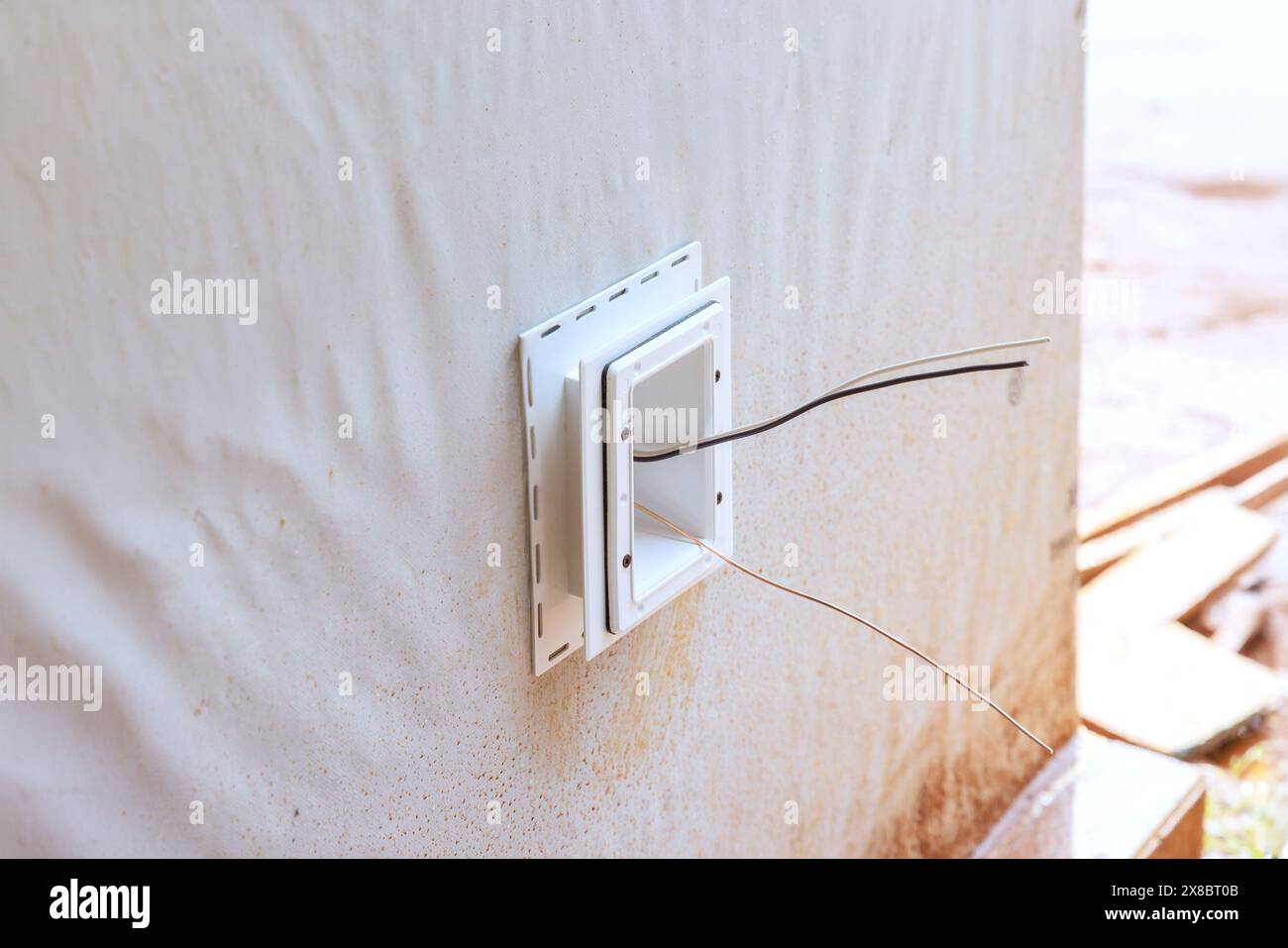 Electrical box is mounted outside on deep plastic wall mounted ...