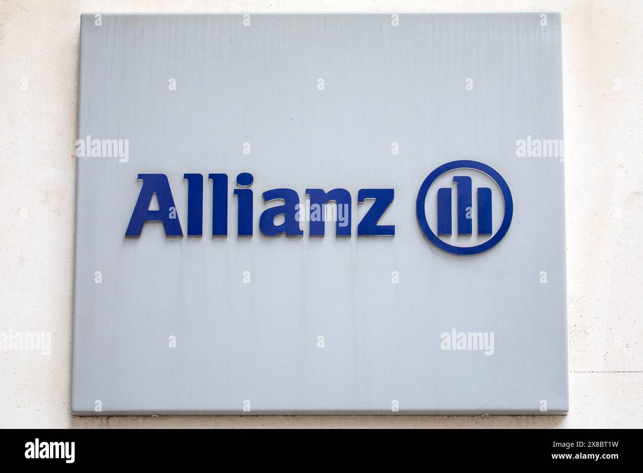 London, UK - April 3rd 2024: Close-up of the Allianz company logo on the exterior of one their ...