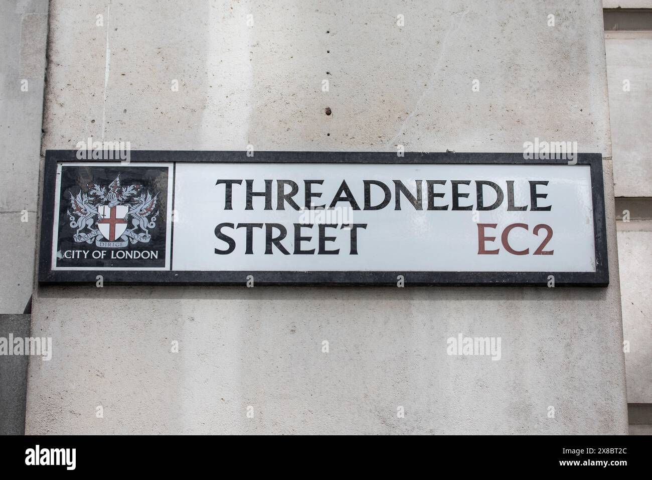 London, UK - April 3rd 2024: A street sign for Threadneedle Street in ...