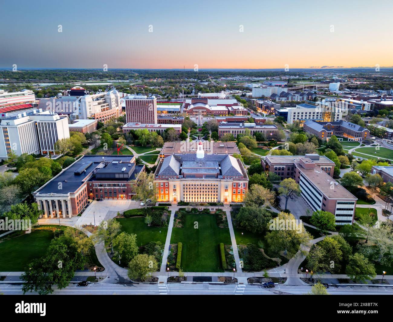 Lincoln, Nebraska, USA cityscape overlooking University of Nebraska at ...