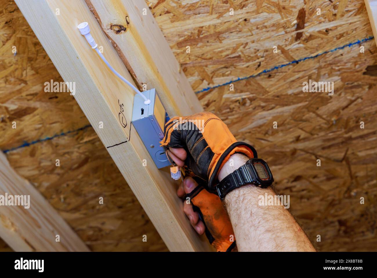 Installing power junction box for LED recessed ceiling lights in new ...