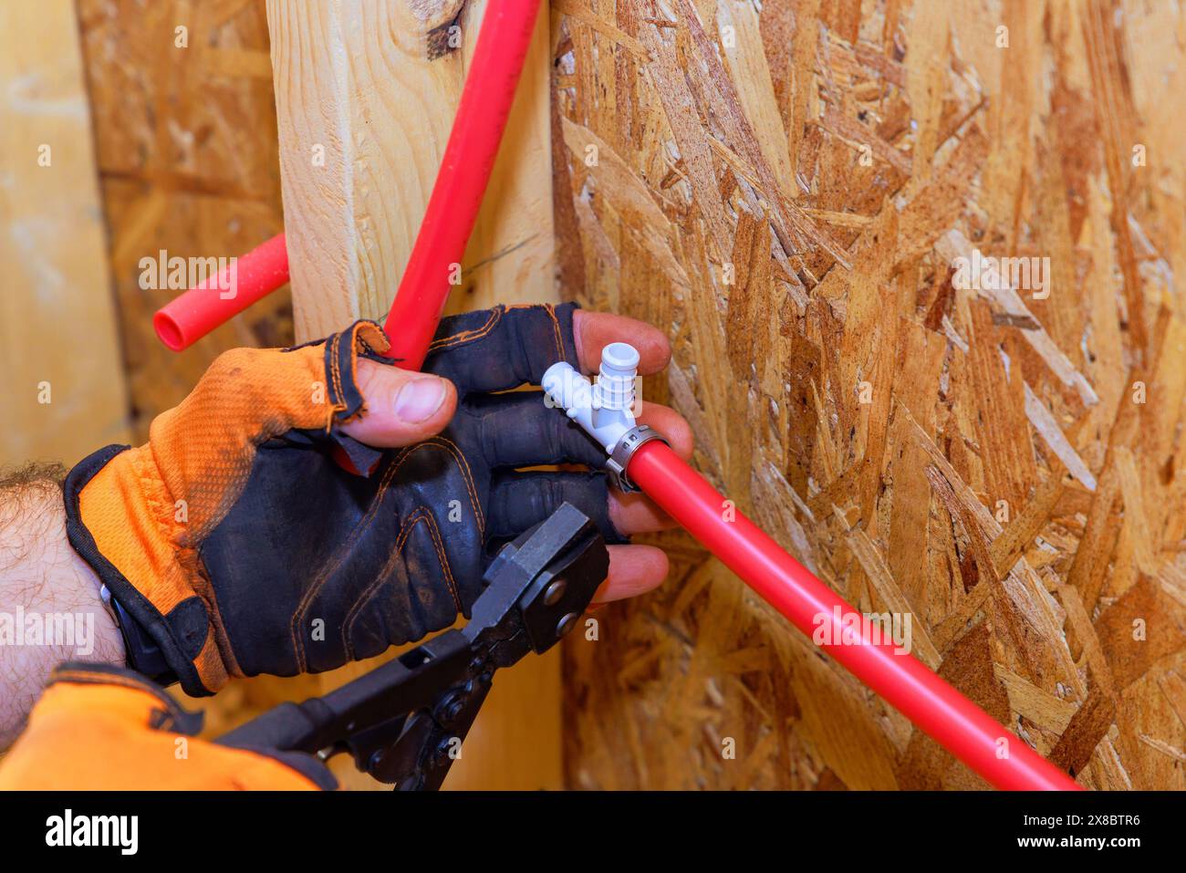 Installation of PVC plastic water pipes in house by plumber connection ...