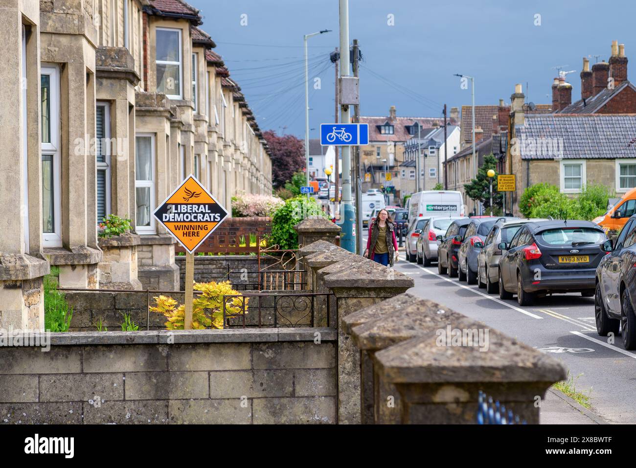 Chippenham, Wiltshire, UK, 24th May, 2024. Election campaign placards ...