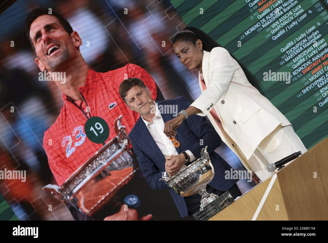 Head referee Remy Azemar and Marie-Jose Perec during the official draw ...