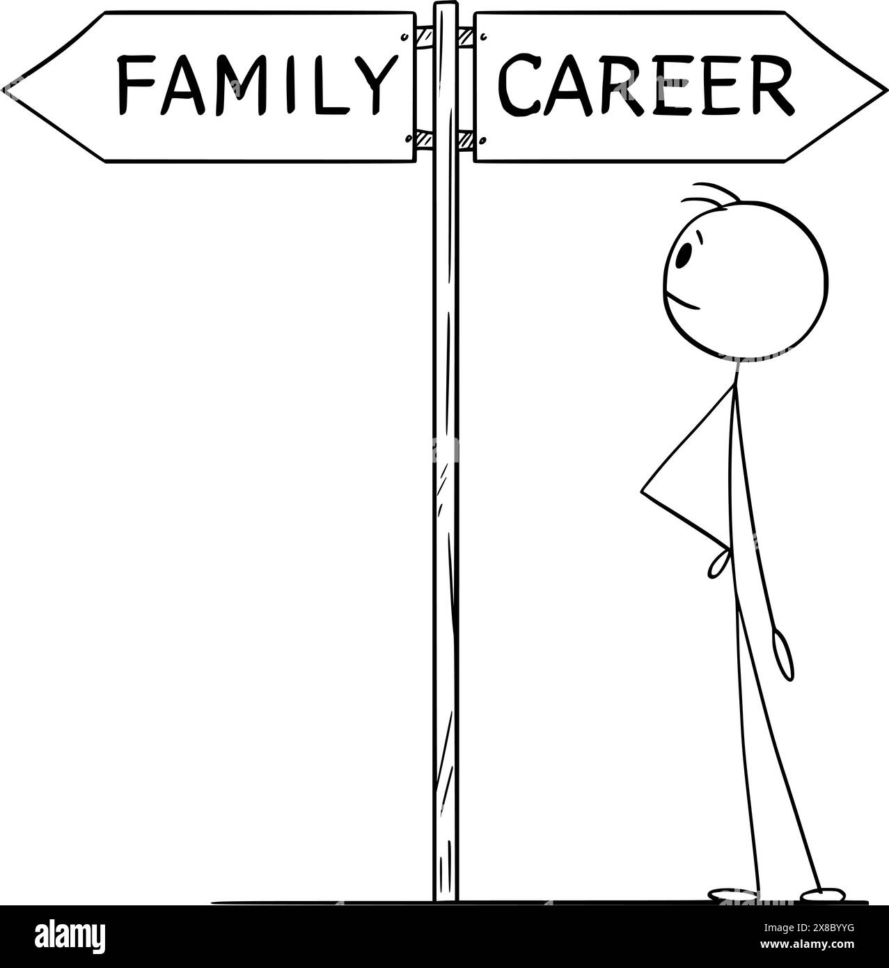Choose family or career, vector cartoon stick figure or character ...