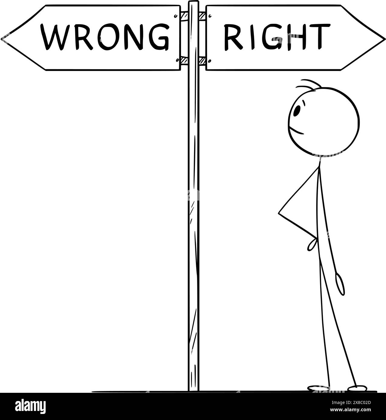 Choose what is right and what is wrong, vector cartoon stick figure or ...