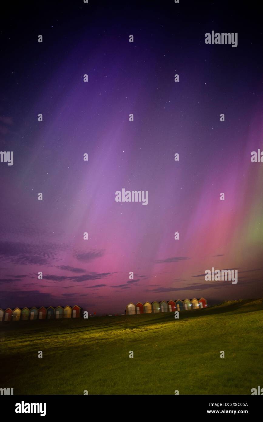 The great auroral display of 10 May 2024 seen over beach huts at Blyth ...