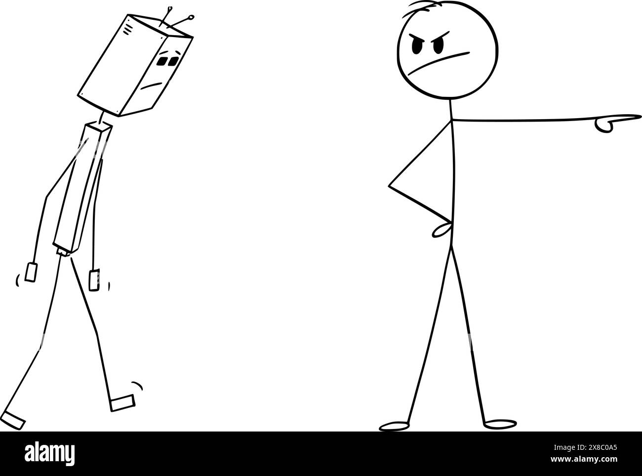 Human expelling robot or Ai or artificial intelligence, vector cartoon ...