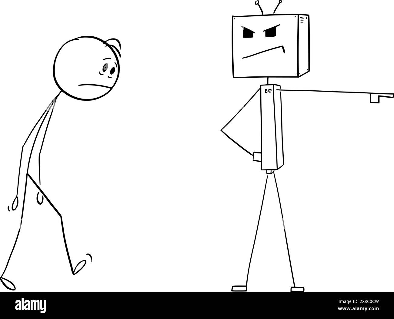 Robot expelling human, Ai or artificial intelligence concept, vector ...