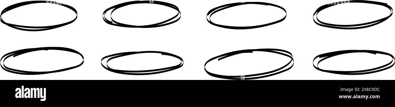 Hand drawn oval and circular shapes with pen and pencil. Scribbles ...