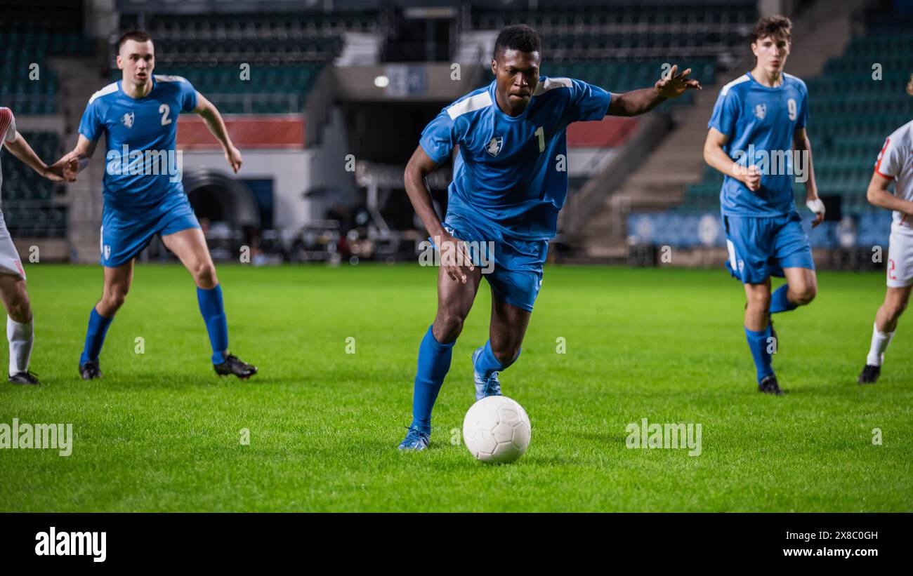 Soccer Football Match Championship: Blue Team Players with Forward ...