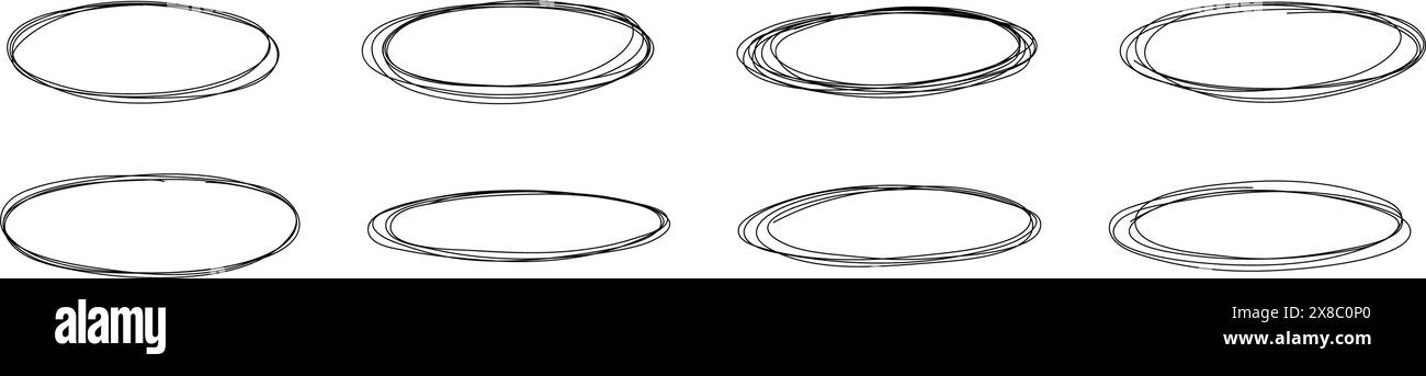 Hand drawn oval and circular shapes with pen and pencil. Scribbles ...
