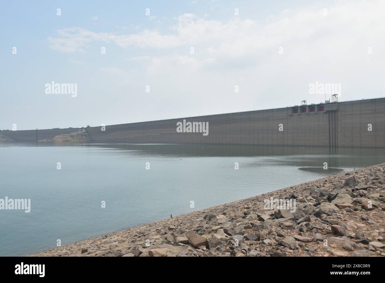 Khun Dan Prakarn Chon huge concrete dam with lower water level from El ...