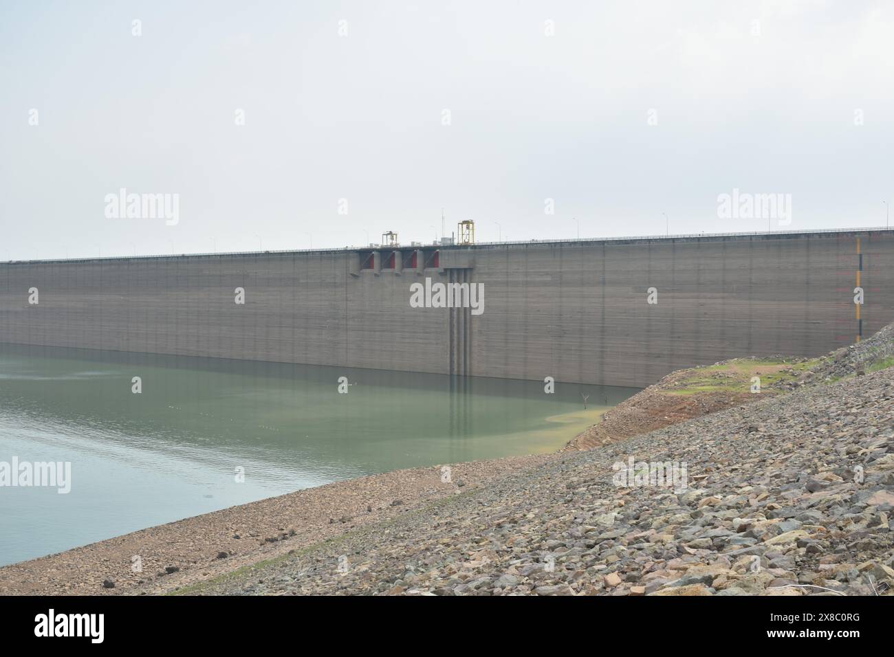 Khun Dan Prakarn Chon huge concrete dam with lower water level from El ...